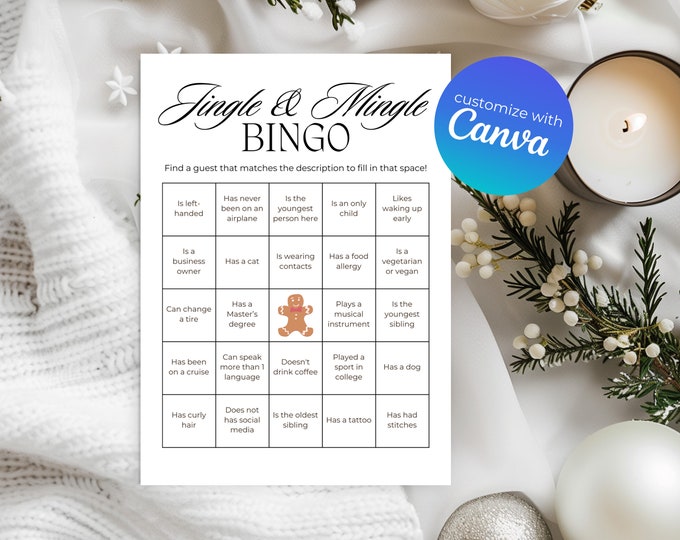 Editable Jingle and Mingle Bingo, Christmas Find the Guest Bingo Game ...