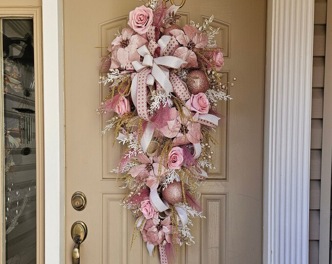 Dusty Rose/pink Christmas Swag, Front Door Decor, Fancy Christmas ...