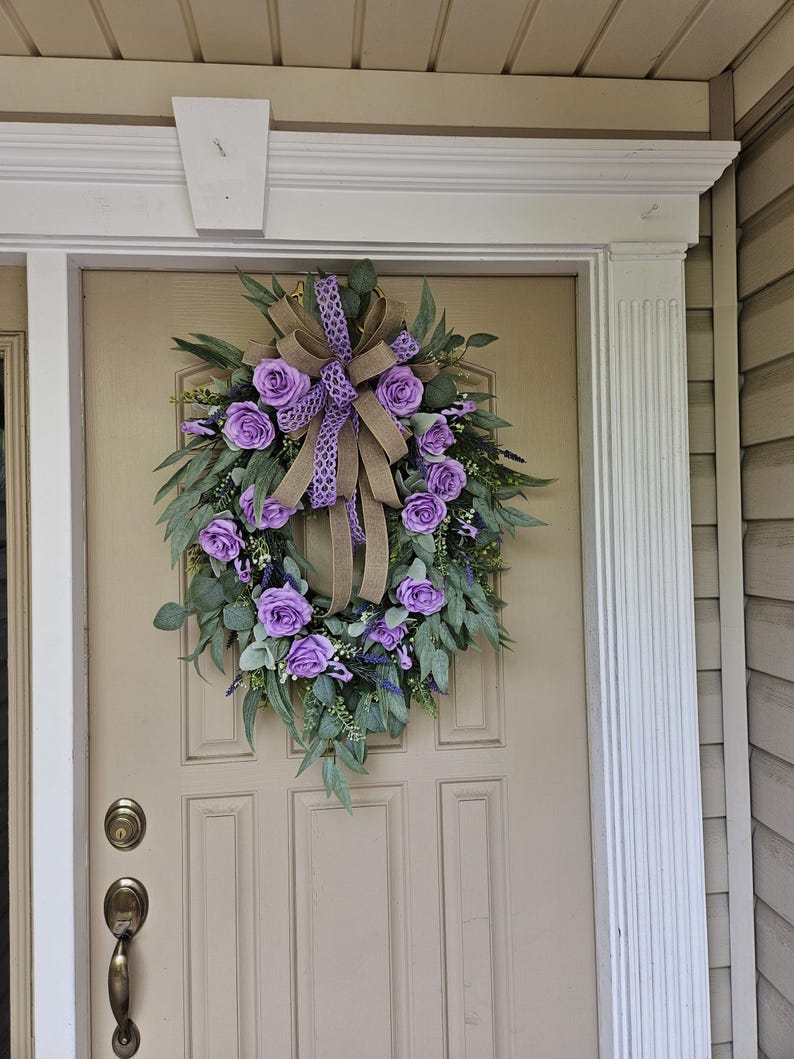 Lavender Rose Grapevine Wreath, Everyday Front Door Wreath, Purple ...