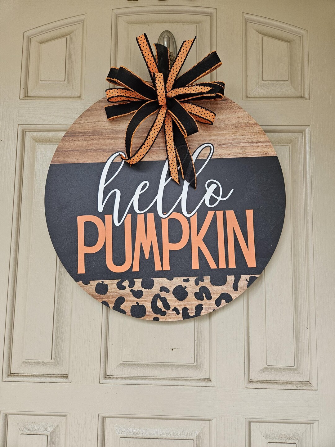 Hello Pumpkin Door Hanger, Fall Front Door Sign With Leopard Print and ...