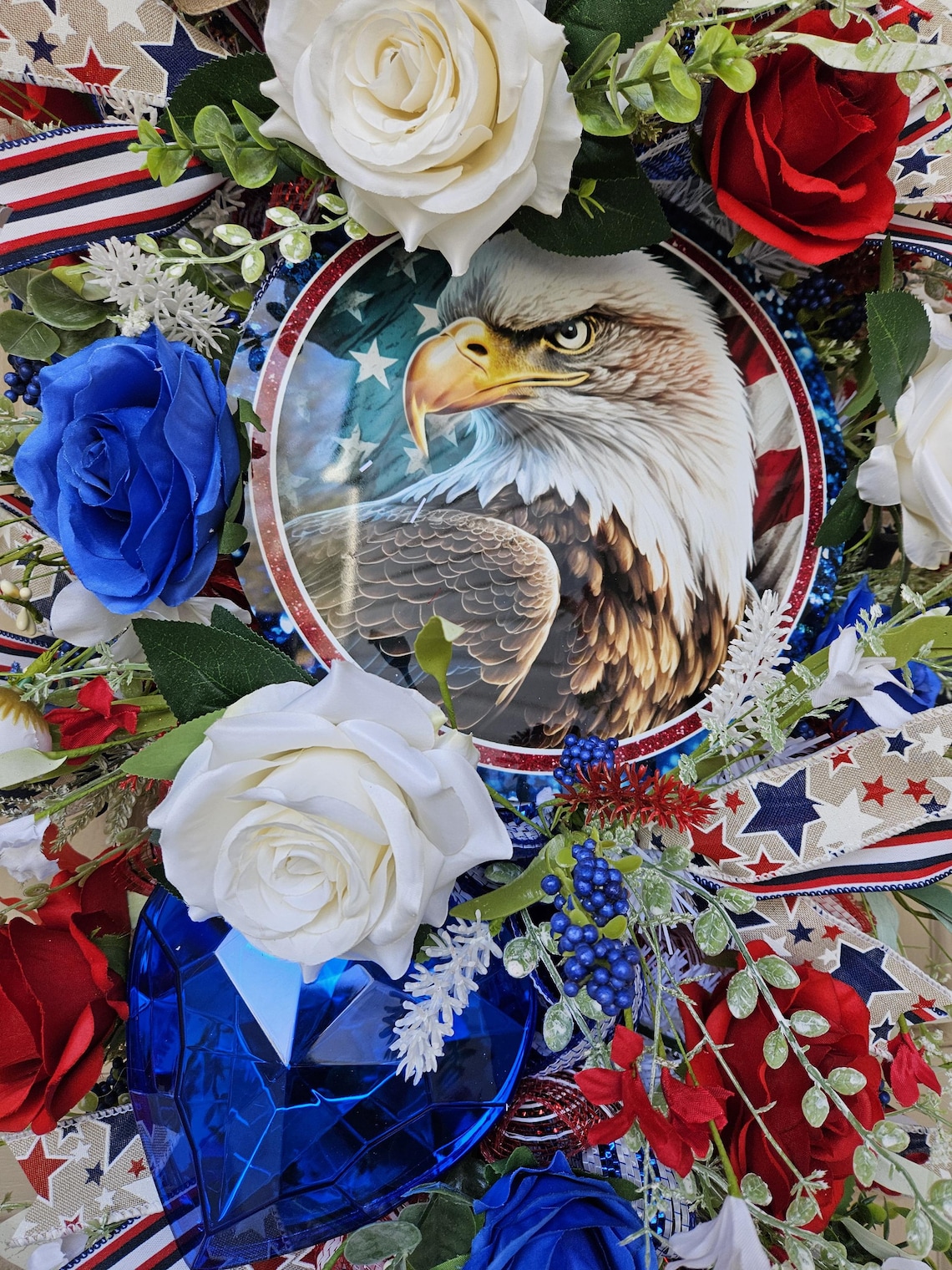 Bald Eagle Patriotic Swag, Red White Blue Door Decor With Stars ...