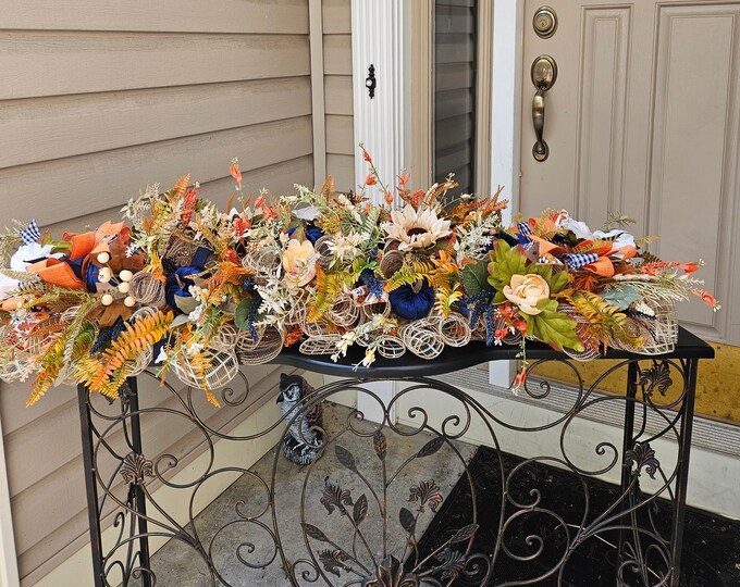 Fall 3ft Centerpiece, Navy Blue Fireplace Mantle Garland, Autumn Table ...