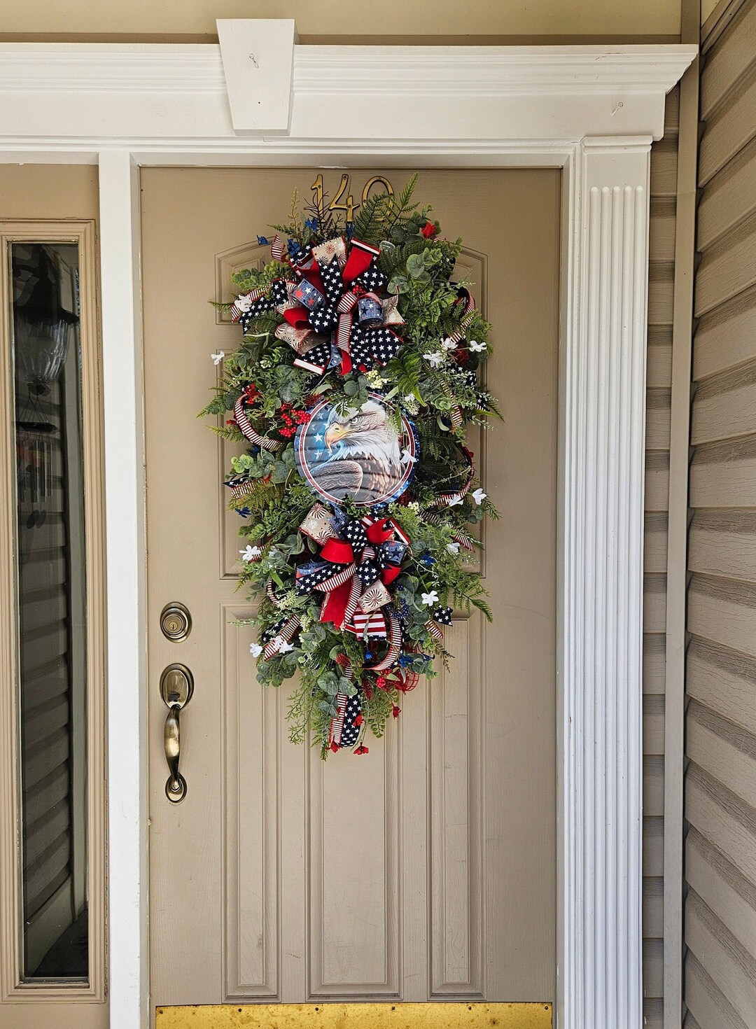 Handmade Patriotic Eagle Door Swag, 4th of July Wreath, Red White Blue ...