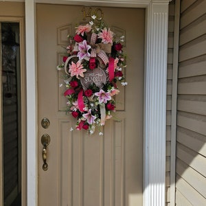 Handmade Home Sweet Home Double Door Swags, Floral Entryway Decor, Pink ...