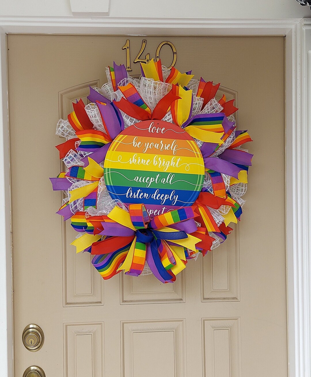 Pride Month Wreath, Front Door Decor, Welcome Door Hanger, LGBTQ Swag ...