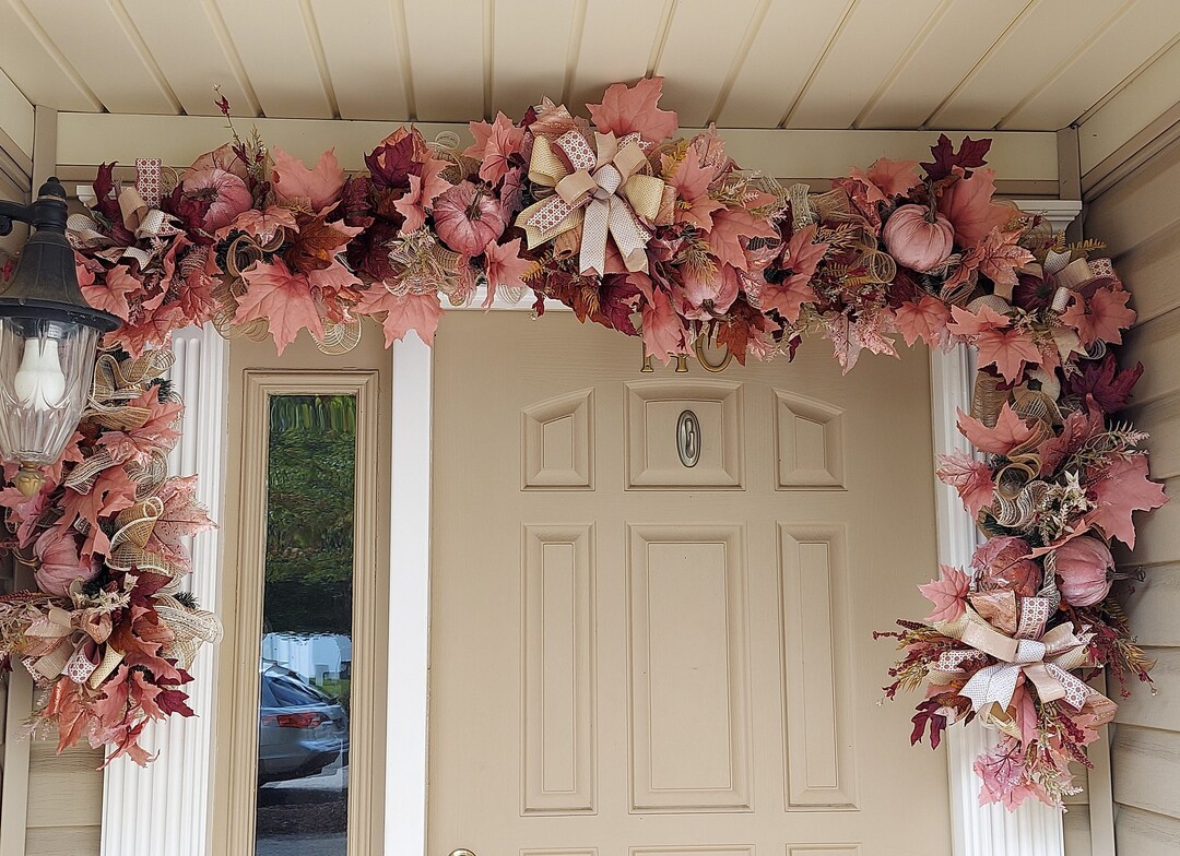 Dusty Rose Fall Garland, 9ft Autumn Garland, Front Door Decor ...