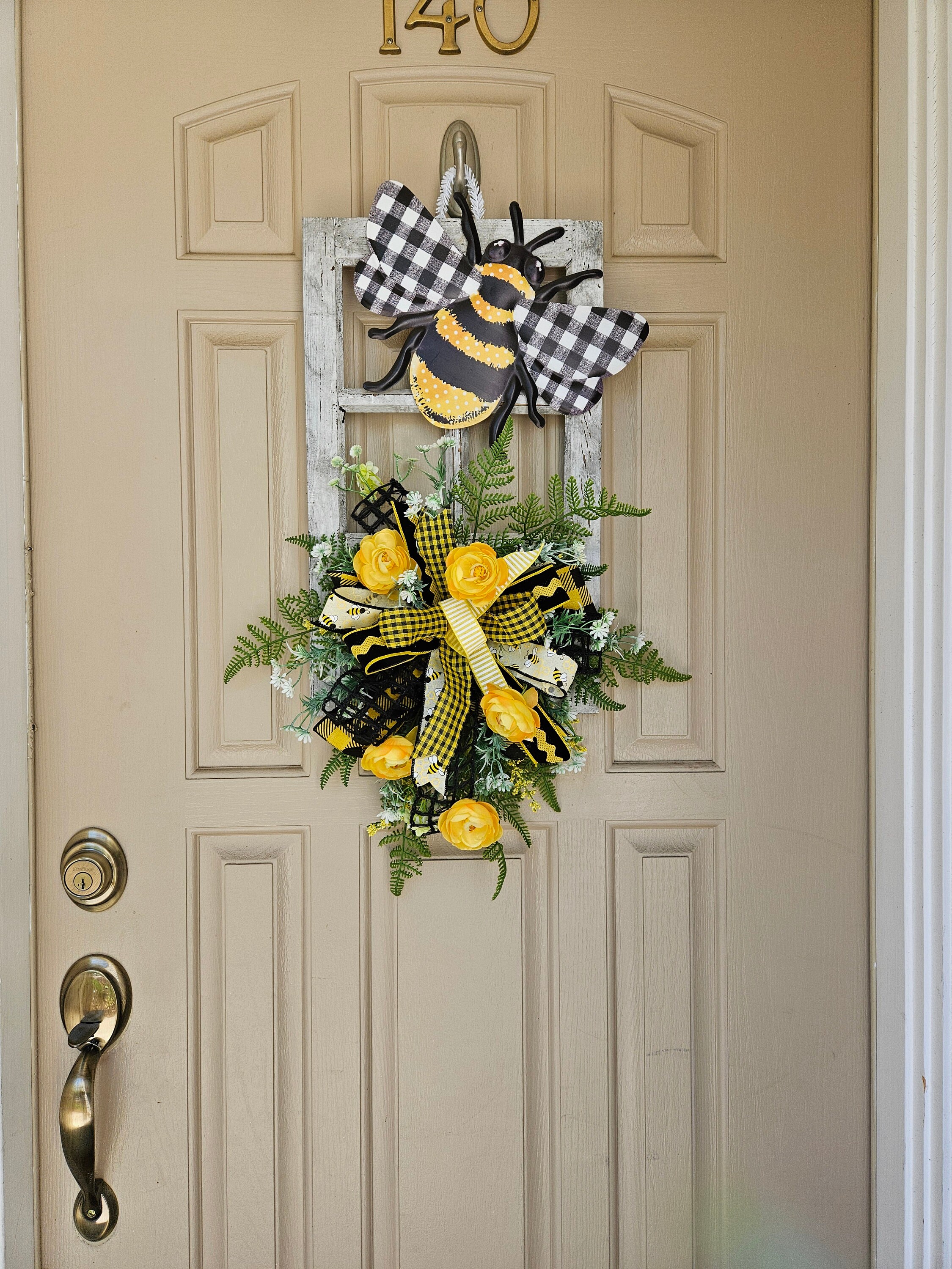 Summer Bumble Bee Window Frame, Front Door Decor, Everyday Bee Swag ...