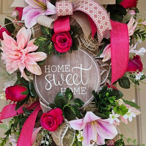 Handmade Home Sweet Home Double Door Swags, Floral Entryway Decor, Pink ...