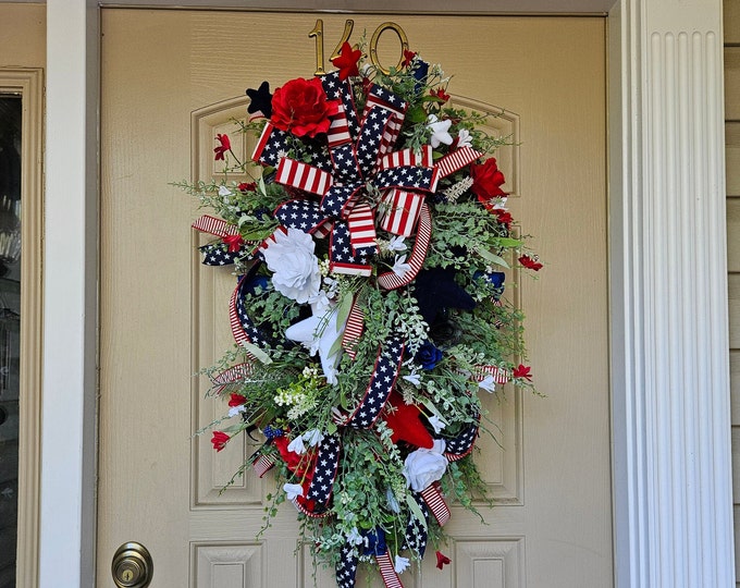 Patriotic Door Swag, 4th of July Swag, Red White and Blue Decor ...