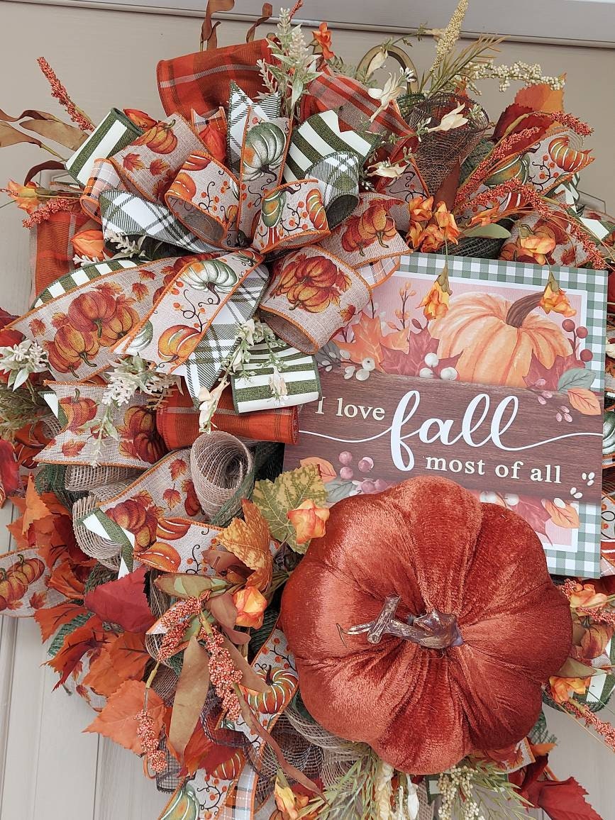 Fall Pumpkin Wreath Front Door Decor Autumn Doorhanger - Etsy