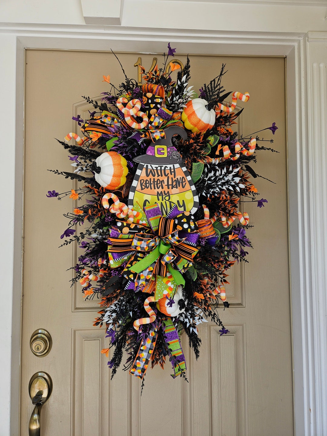 Halloween Candy Corn Swag, Front Door Decor, Witch Hat Doorhanger ...