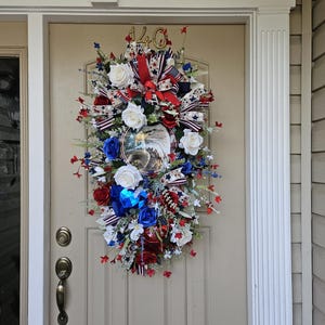 Bald Eagle Patriotic Swag, Red White Blue Door Decor With Stars ...
