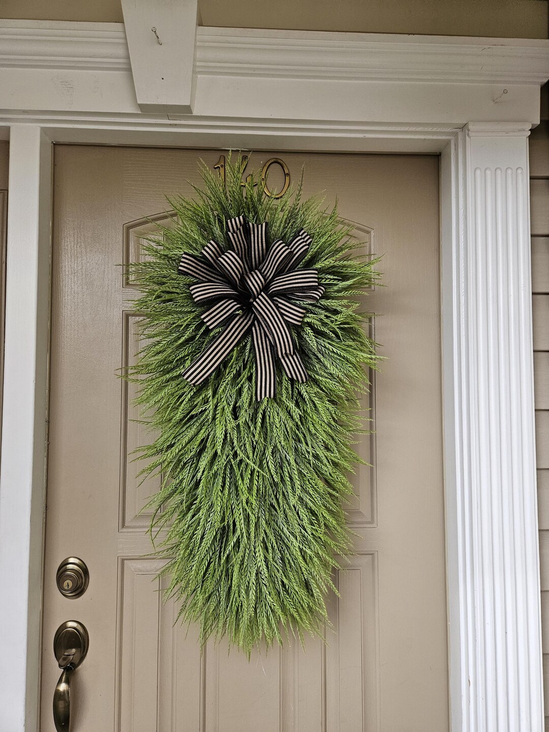 Sword Fern Door Swag With Black and White Bow, Everyday Greenery Swag ...