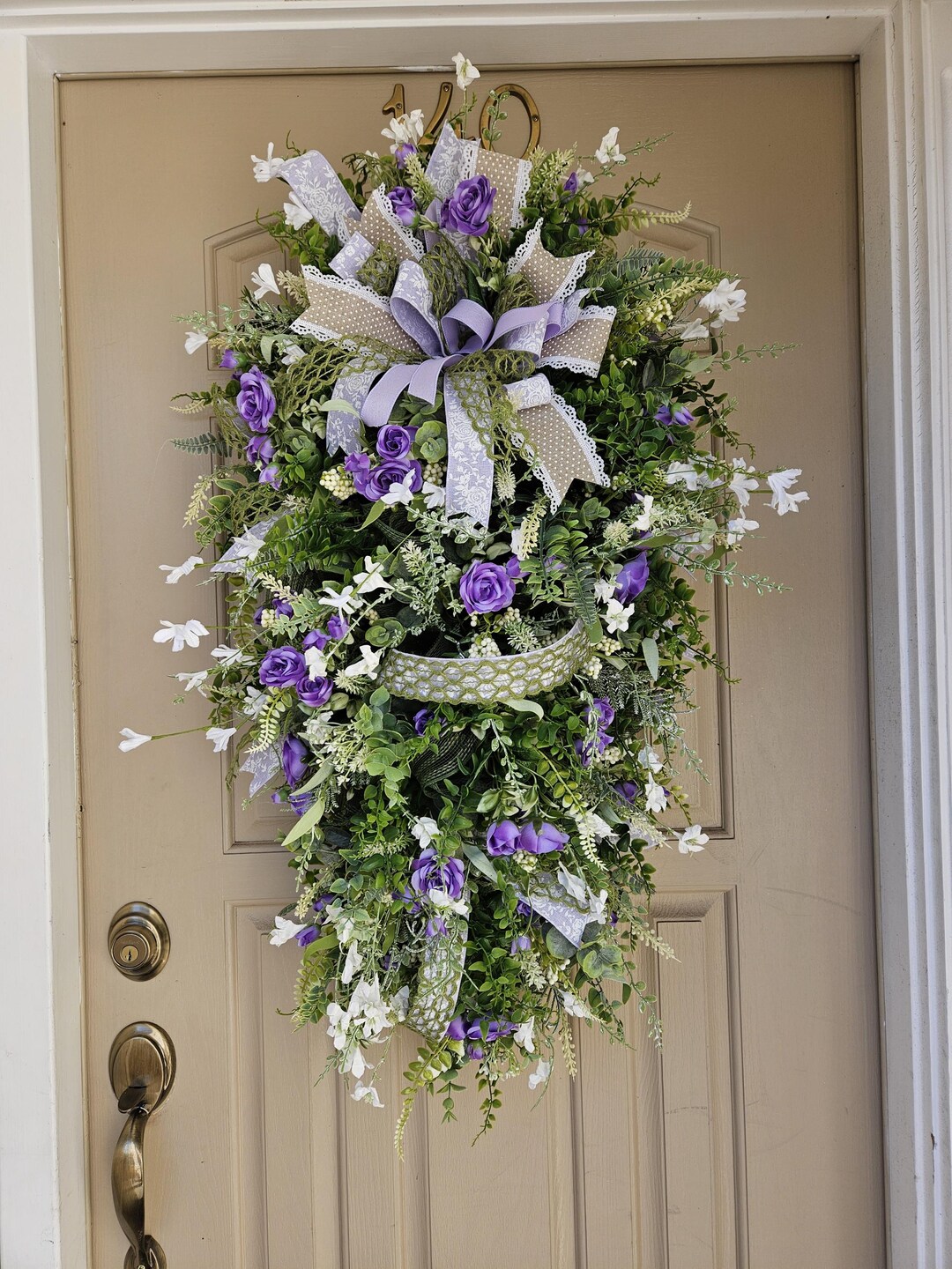 Handmade Purple Roses Swag Wreath – Elegant Spring Floral Door Decor ...