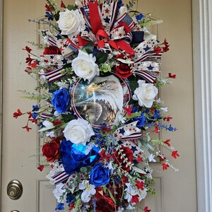 Bald Eagle Patriotic Swag, Red White Blue Door Decor With Stars ...