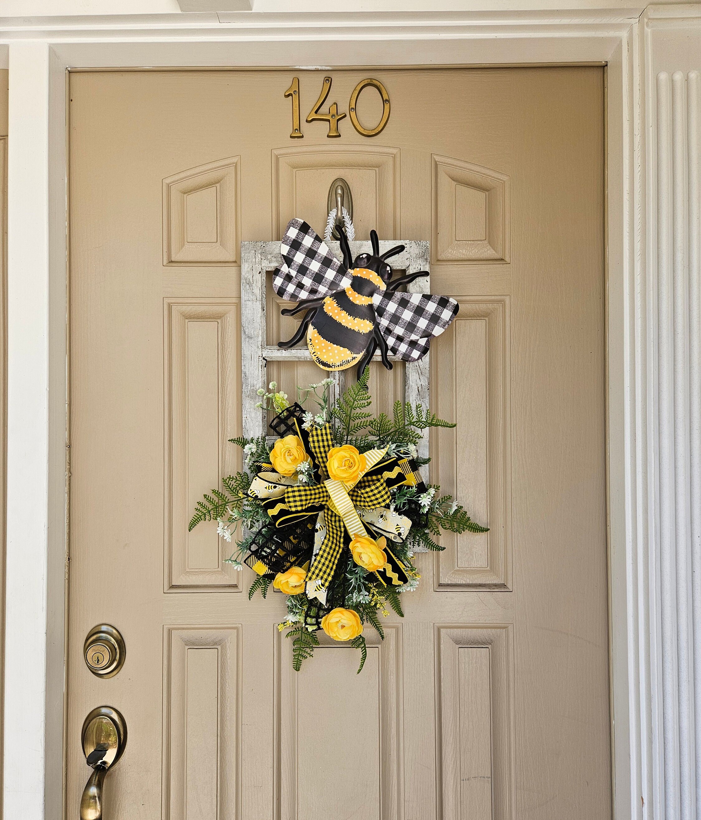 Summer Bumble Bee Window Frame, Front Door Decor, Everyday Bee Swag ...