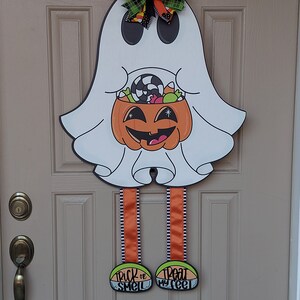 Handmade Halloween Ghost Door Hanger, Trick or Treat Pumpkin Decor ...
