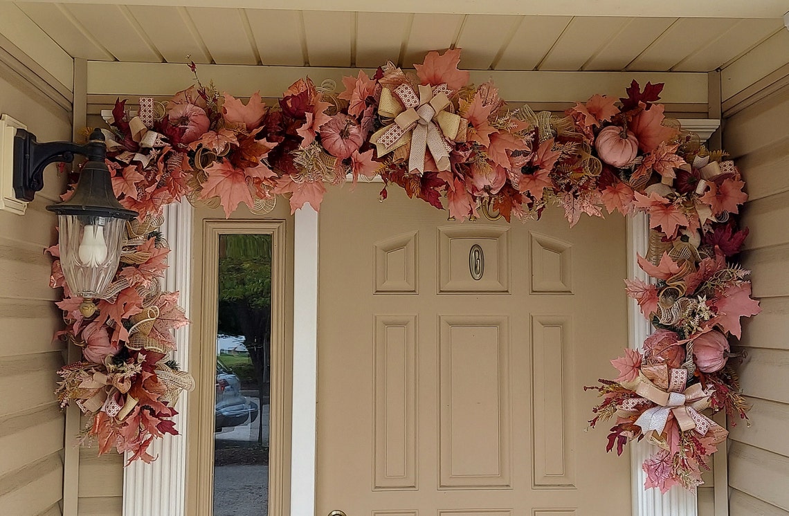 Dusty Rose Fall Garland, 9ft Autumn Garland, Front Door Decor ...