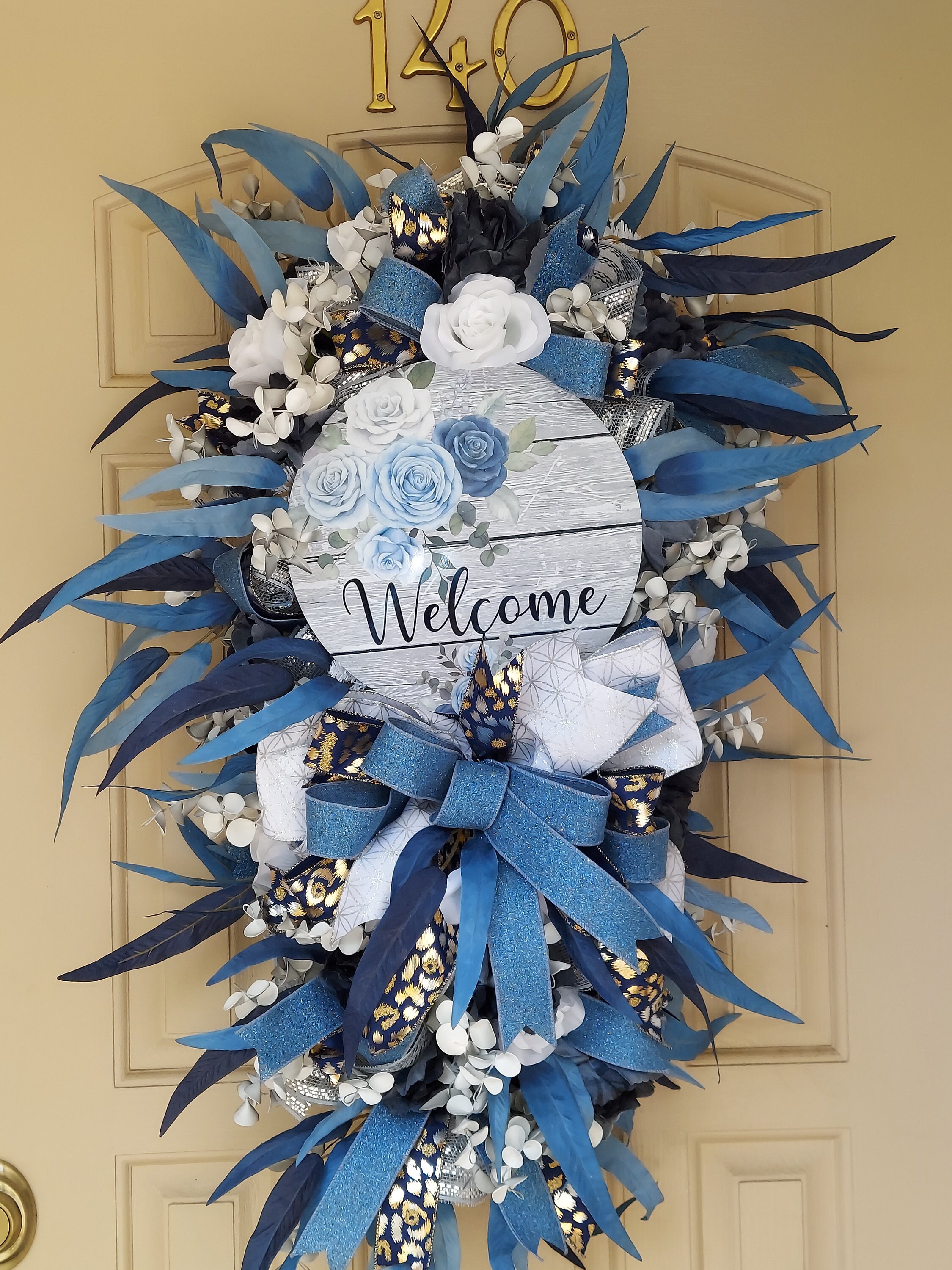 Everyday Smokey Blue Swag Front Door Decor Welcome Home - Etsy