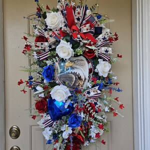 Bald Eagle Patriotic Swag, Red White Blue Door Decor With Stars ...