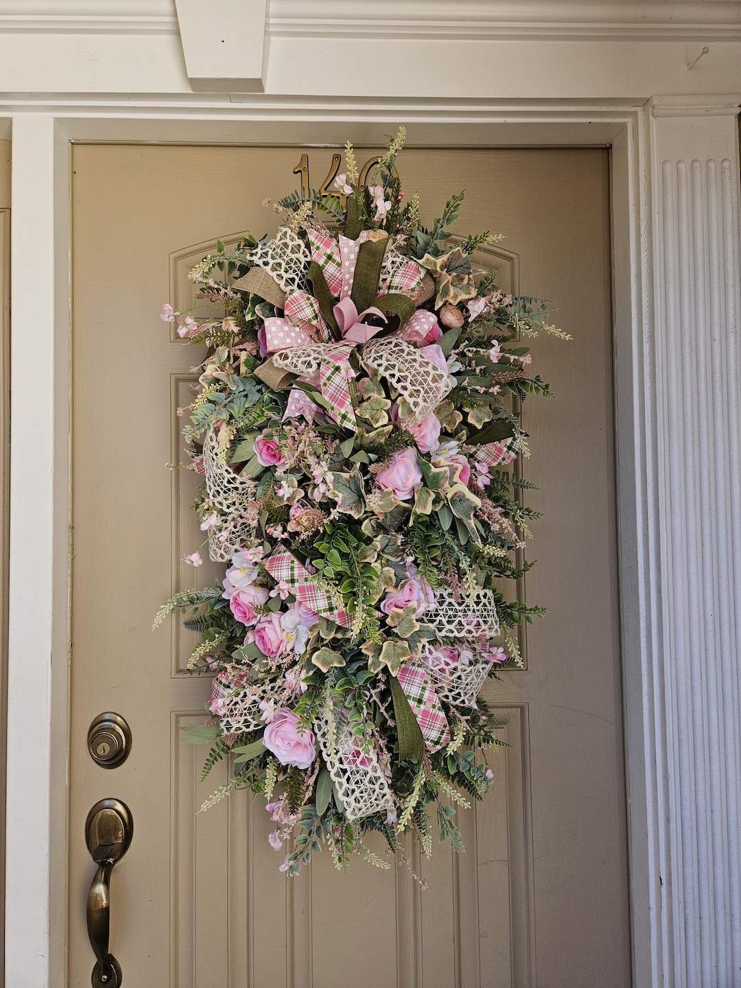 Pink Roses Swag Wreath, Spring Door Decor, Floral Everyday Wreath ...