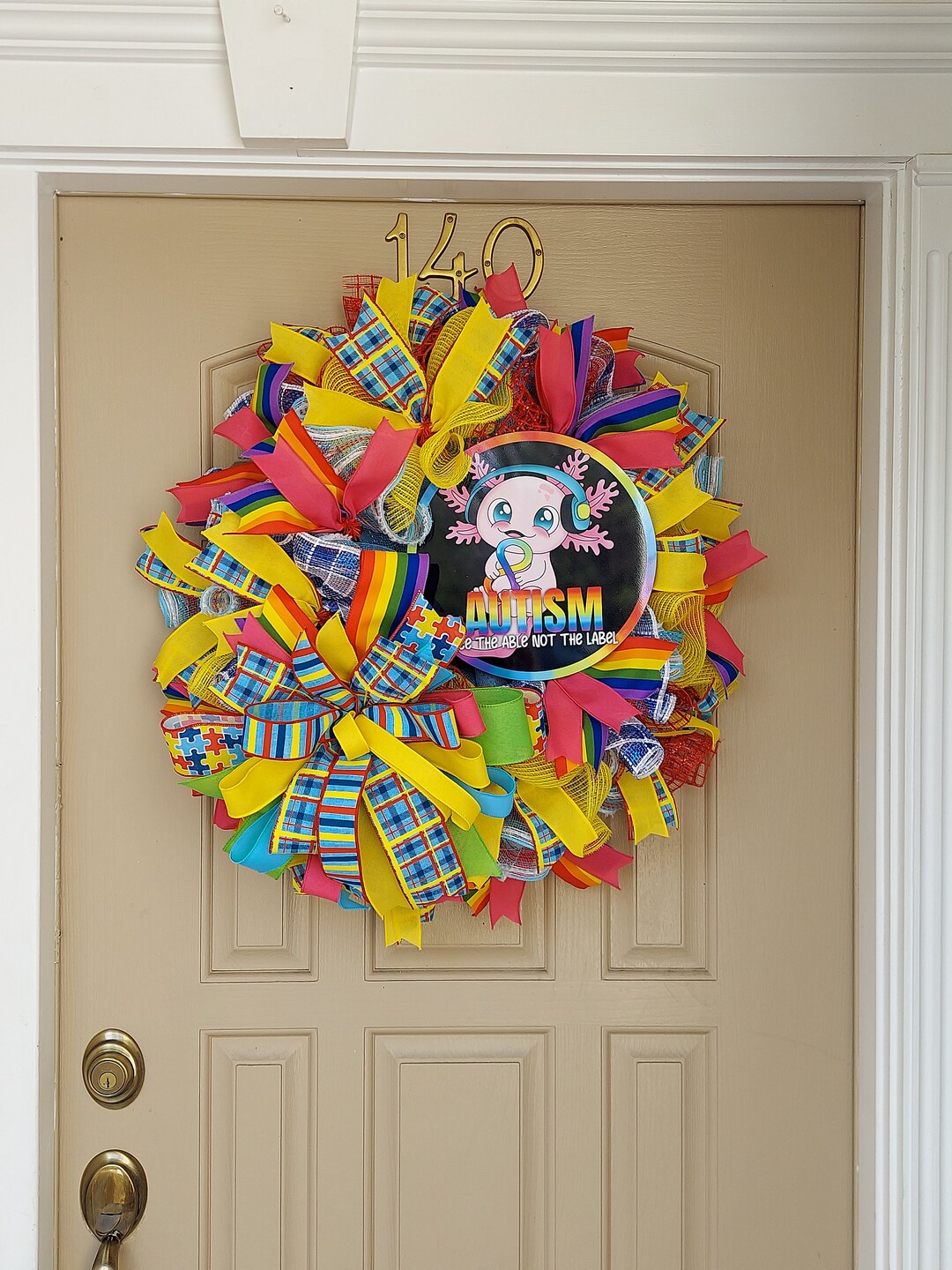 Autism Axolotl Wreath, Front Door Decor, Autism Awareness Doorhanger ...