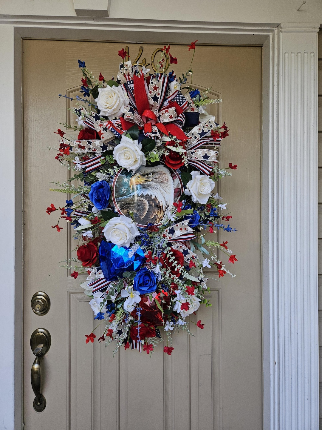 Bald Eagle Patriotic Swag, Red White Blue Door Decor With Stars ...