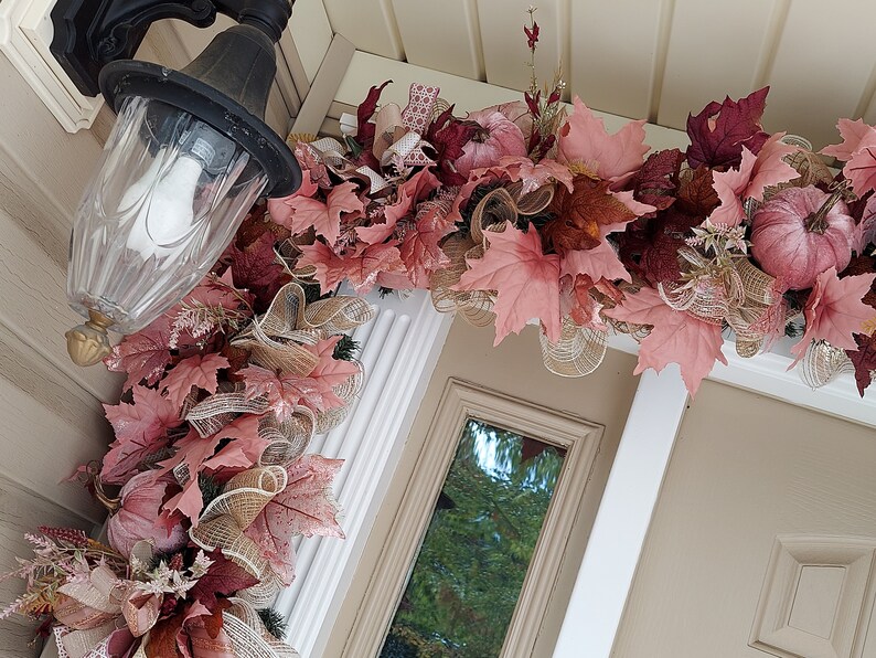 Dusty Rose Fall Garland, 9ft Autumn Garland, Front Door Decor ...
