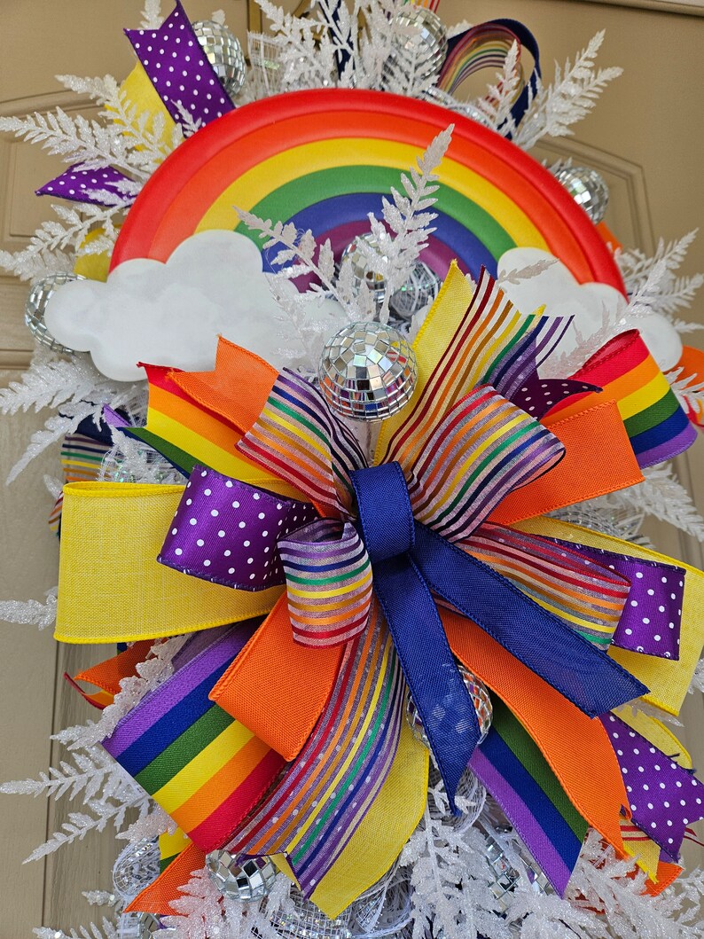 Rainbow Door Swag: Handmade Pride Decor With Ribbons & Ferns - Etsy