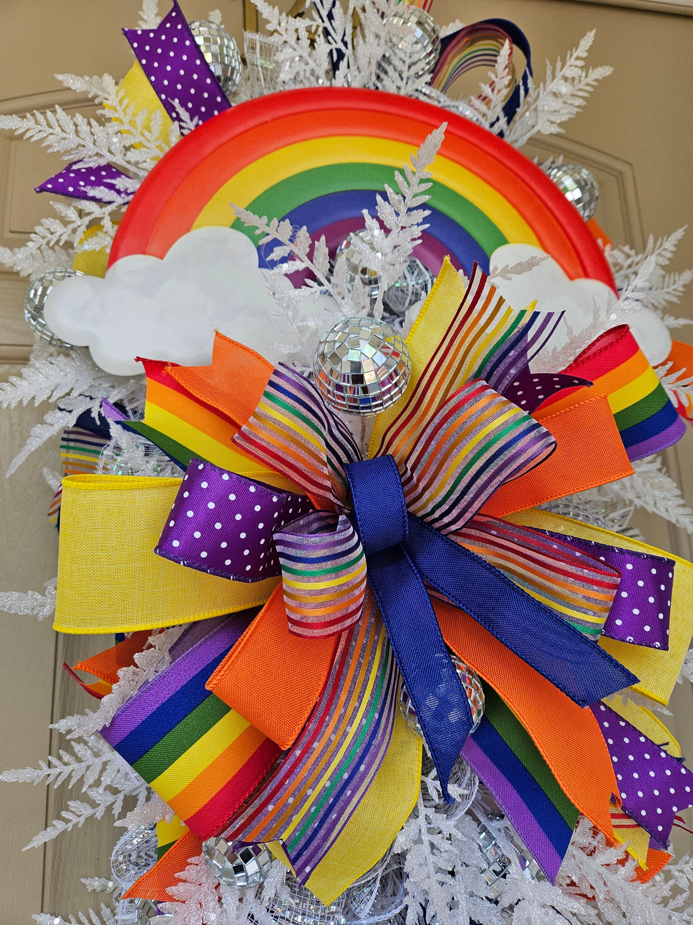 Rainbow Door Swag: Handmade Pride Decor With Ribbons & Ferns - Etsy