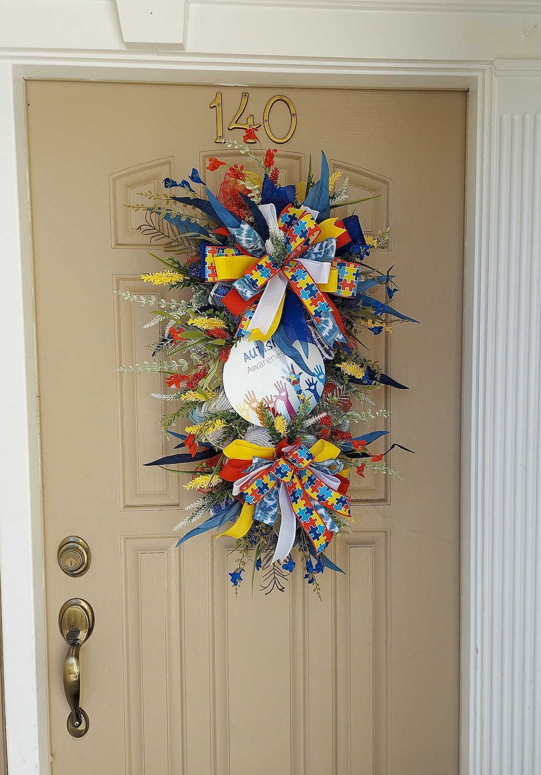 Autism Awareness Swag, Front Door Decor, Autism Door Hanger, Colorful ...