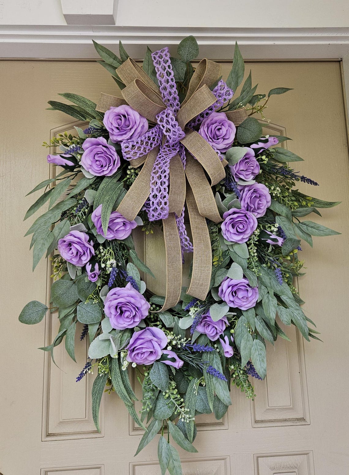Lavender Rose Grapevine Wreath, Everyday Front Door Wreath, Purple ...