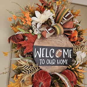 Fall Football Wreath for Front Door, Welcome Sign Autumn Swag, Rustic ...