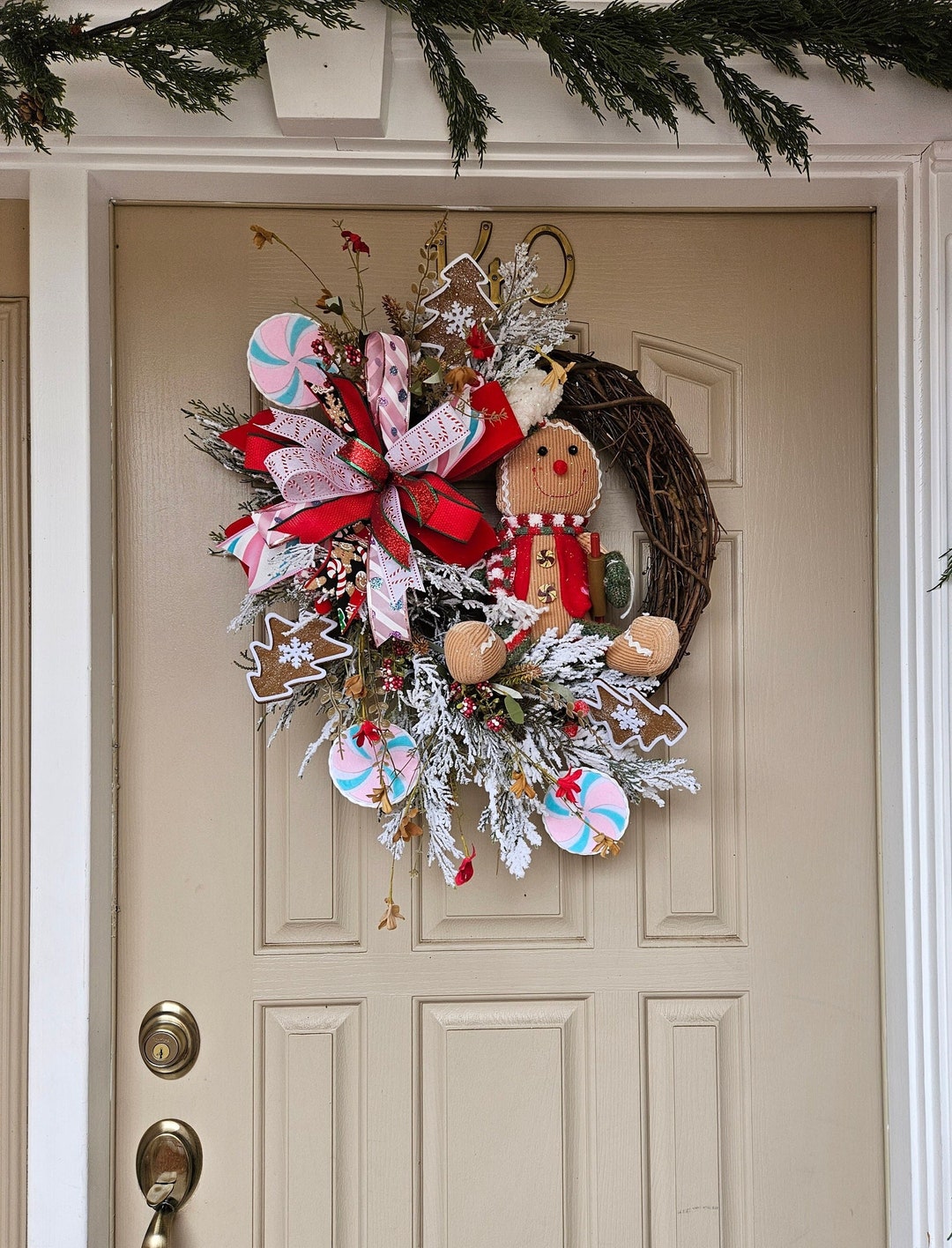 Christmas Gingerbread Wreath, Festive Holiday Grapevine Wreath ...