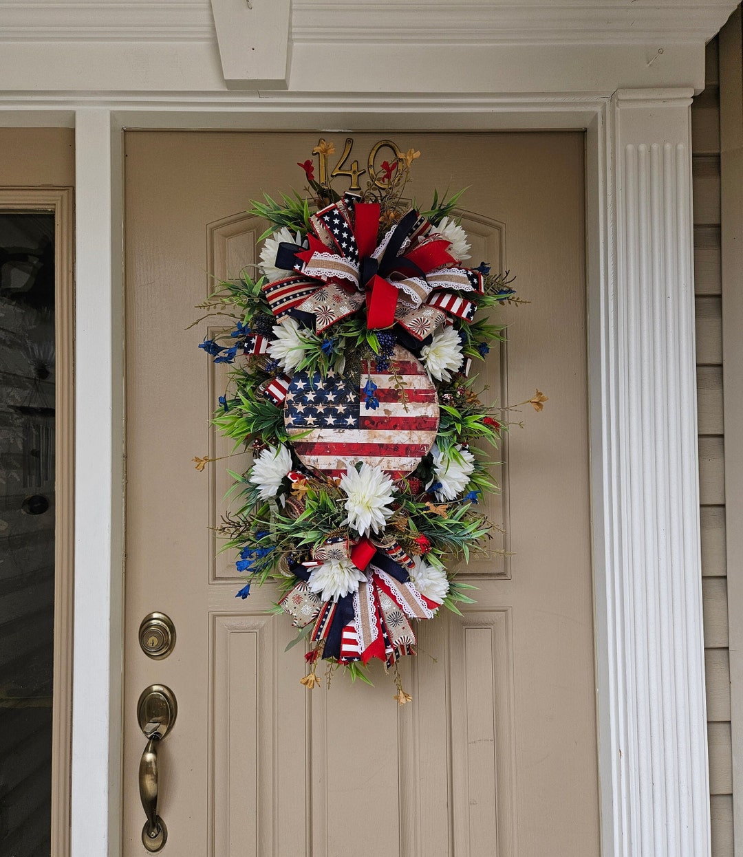Patriotic Americana Door Swag, Fourth of July Wreath, Red White Blue ...