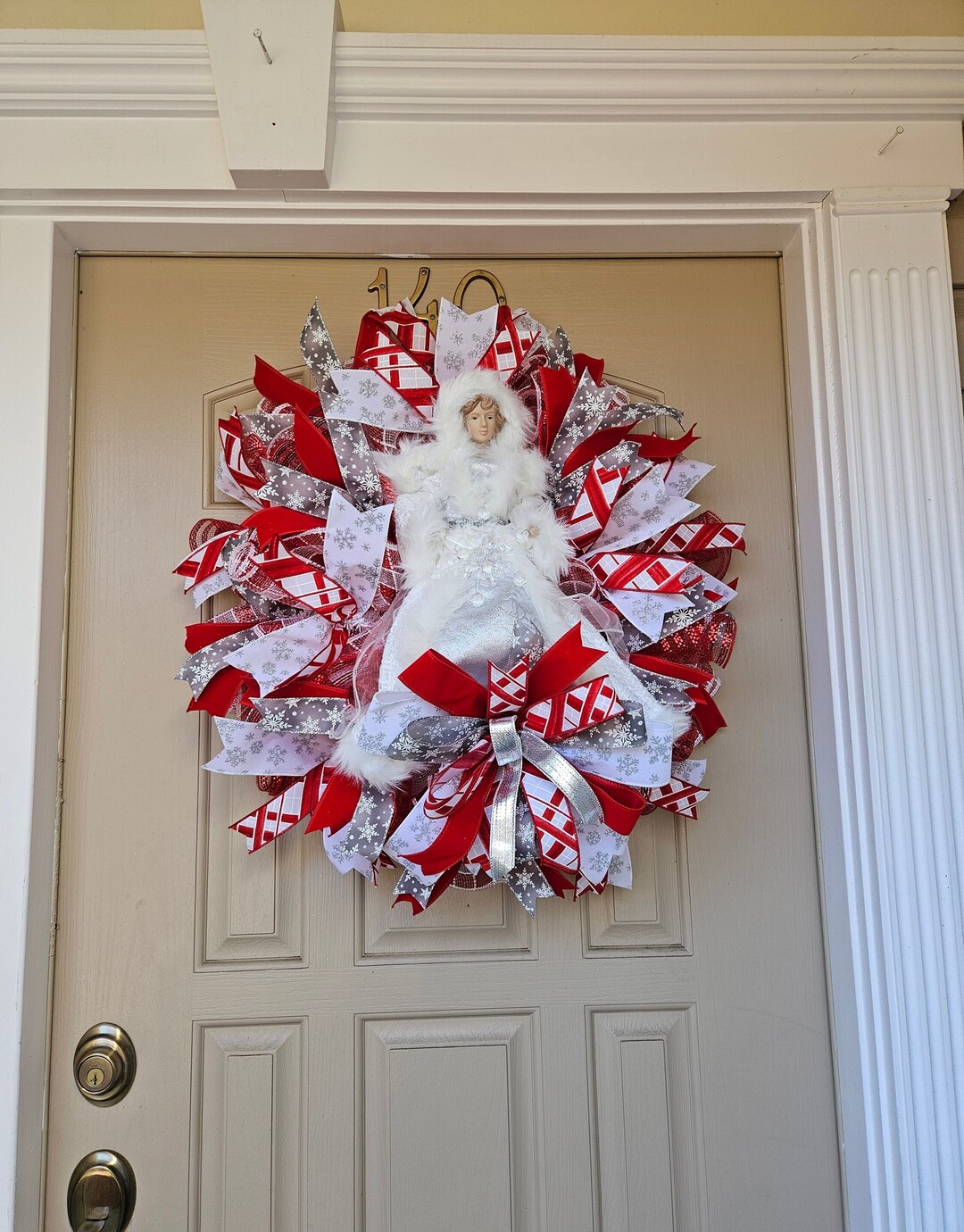 Handmade Angel Christmas Wreath, Red and Silver Door Swag, Winter ...