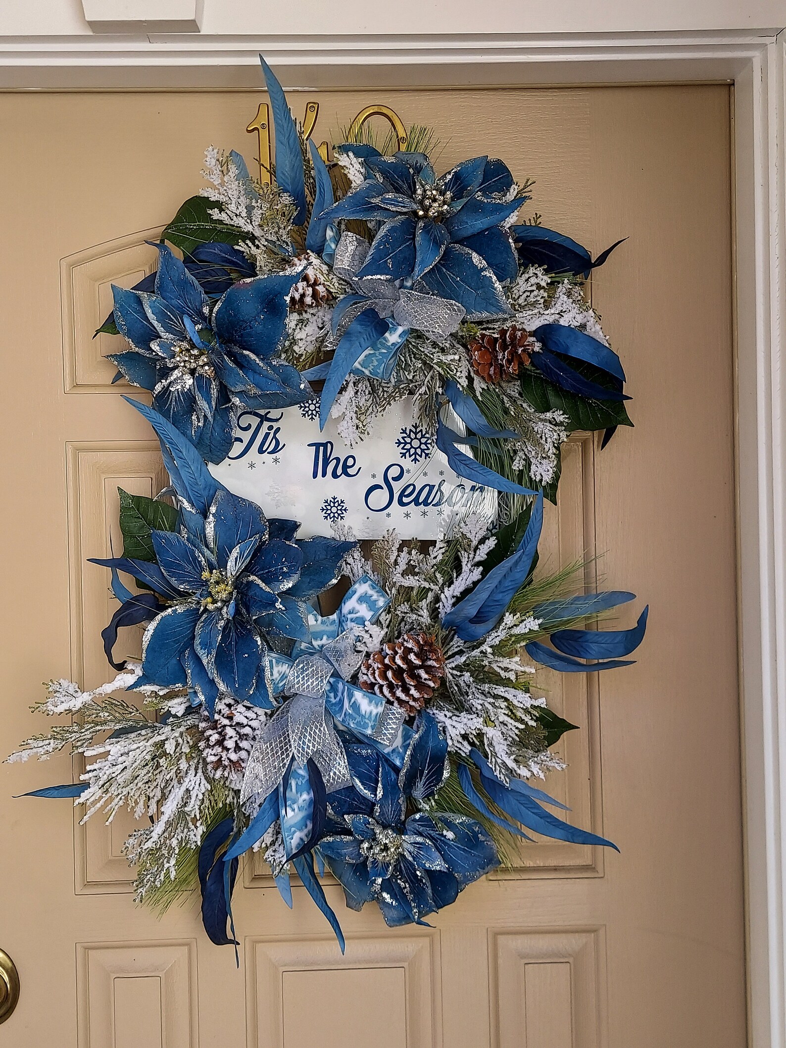 Blue Christmas Wreath, Front Door Decor, Blue & Silver Grapevine ...