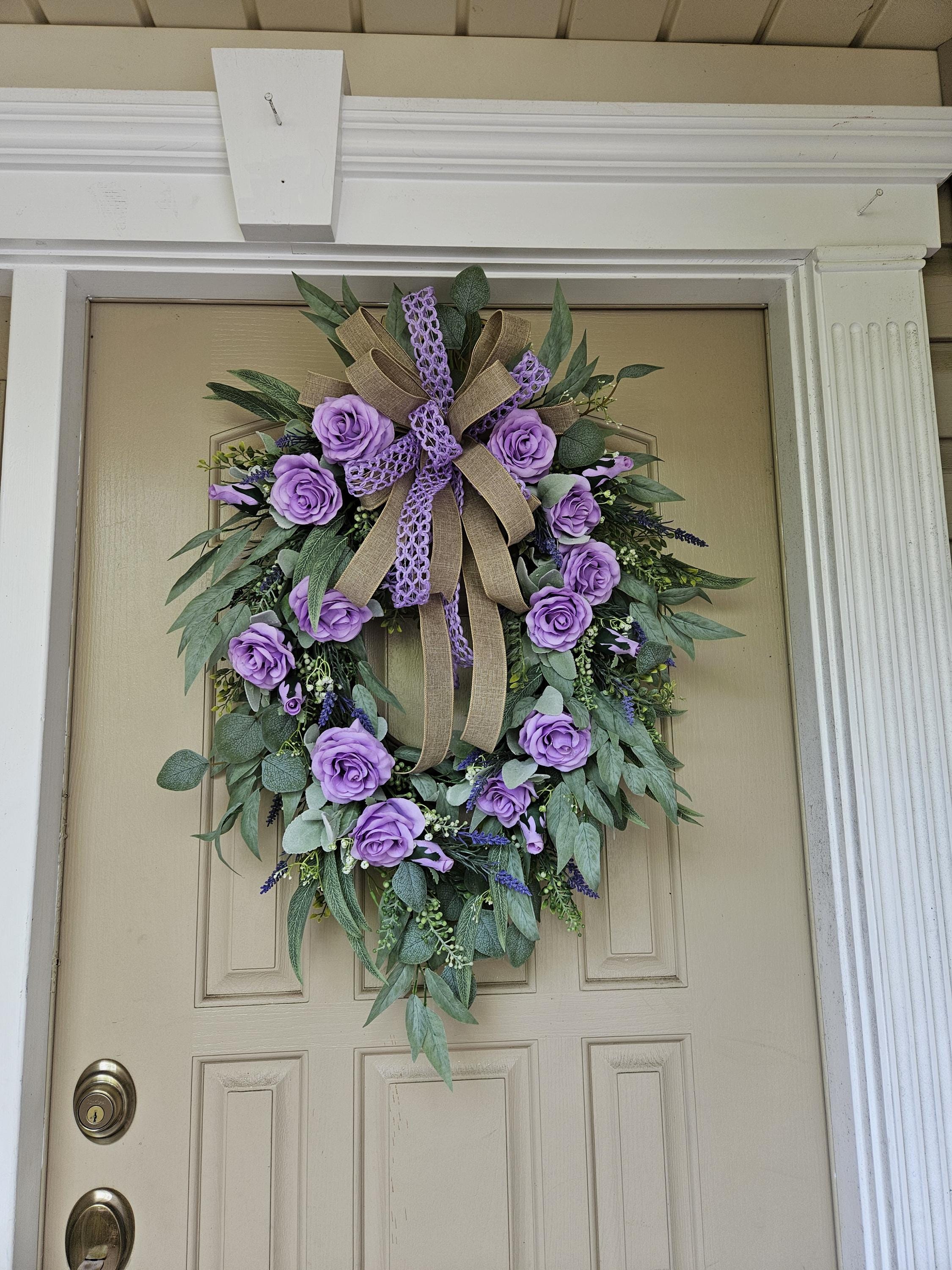 Lavender Rose Grapevine Wreath, Everyday Front Door Wreath, Purple ...