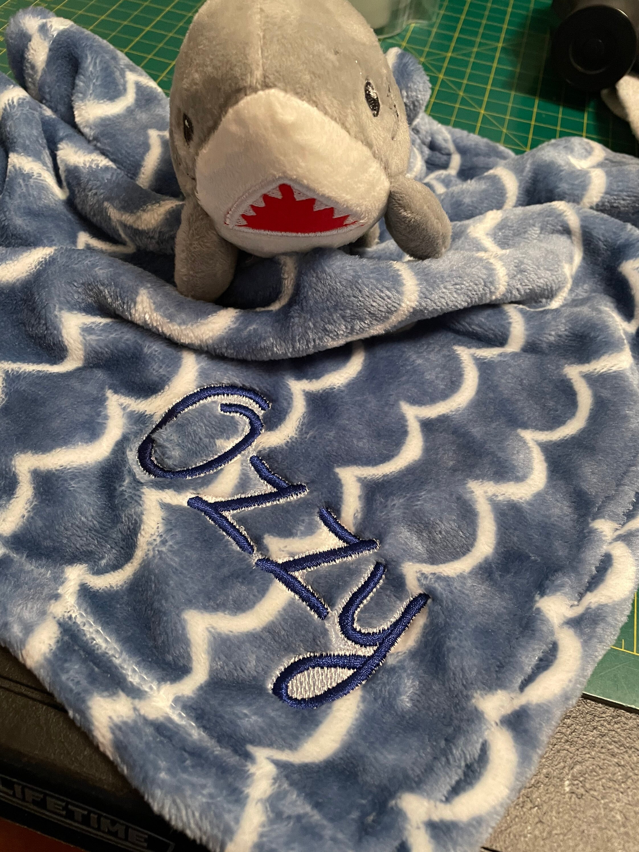 Shark Blue & White Plush Personalized Newborn Security Blanket and ...