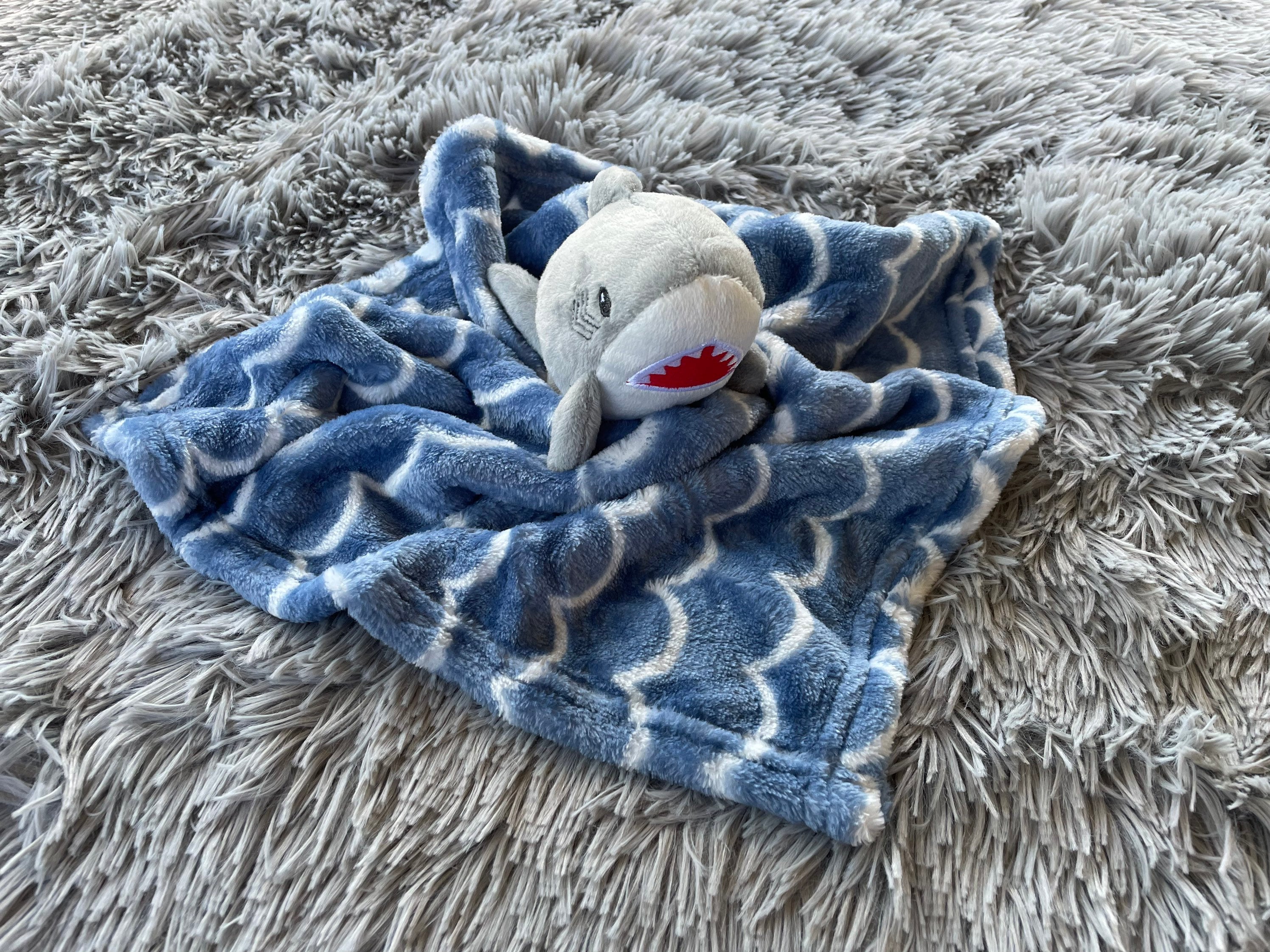 Shark Blue & White Plush Personalized Newborn Security Blanket and ...