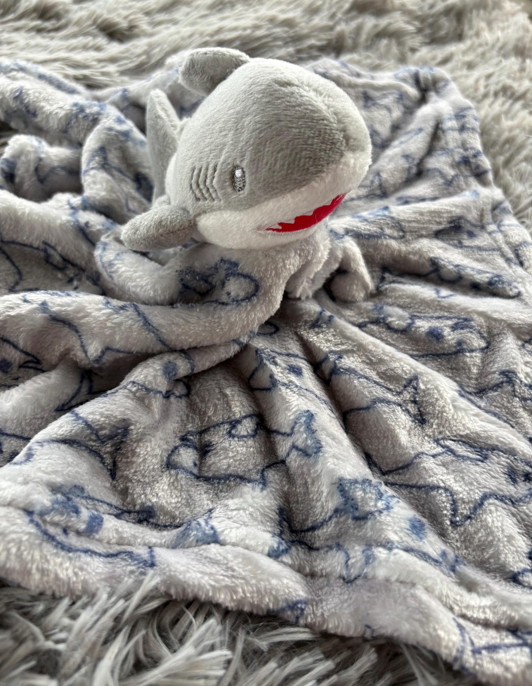 Shark Gray & White With Navy Plush Personalized Newborn Lovie Lovey ...