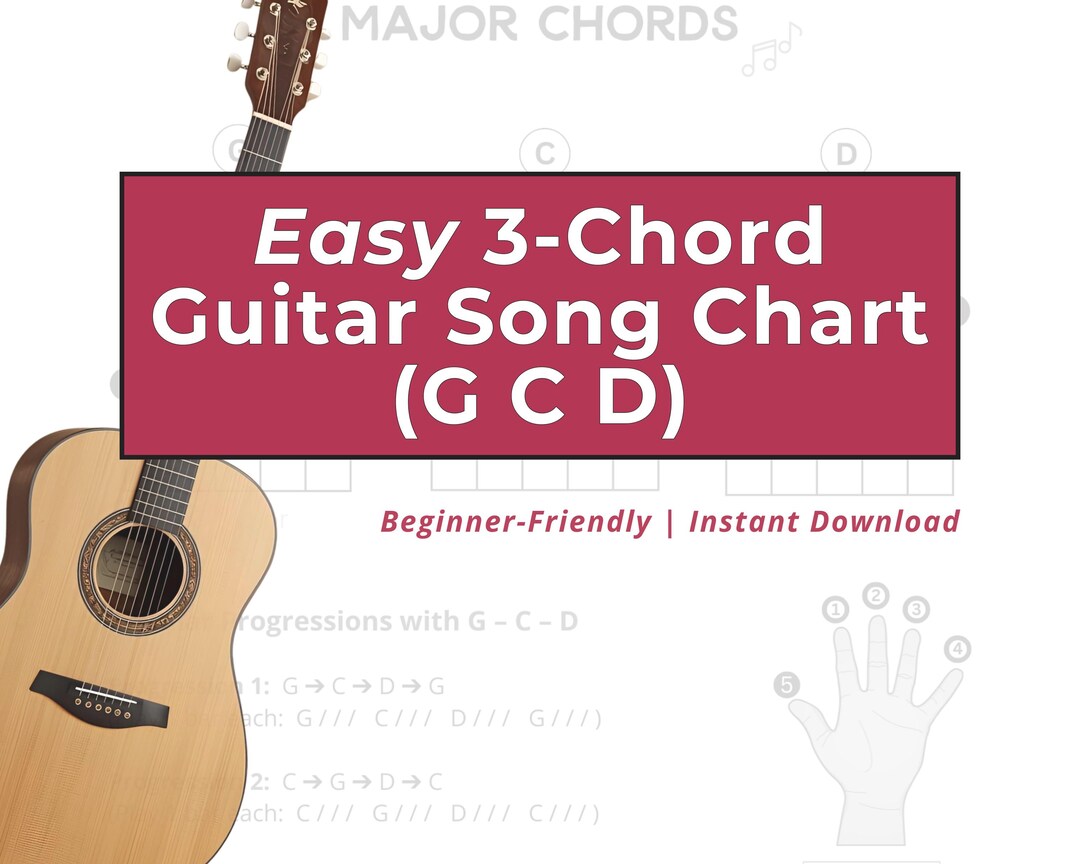 Easy 3-chord Guitar Song Chart: Beginner G C D Chords (printable PDF ...