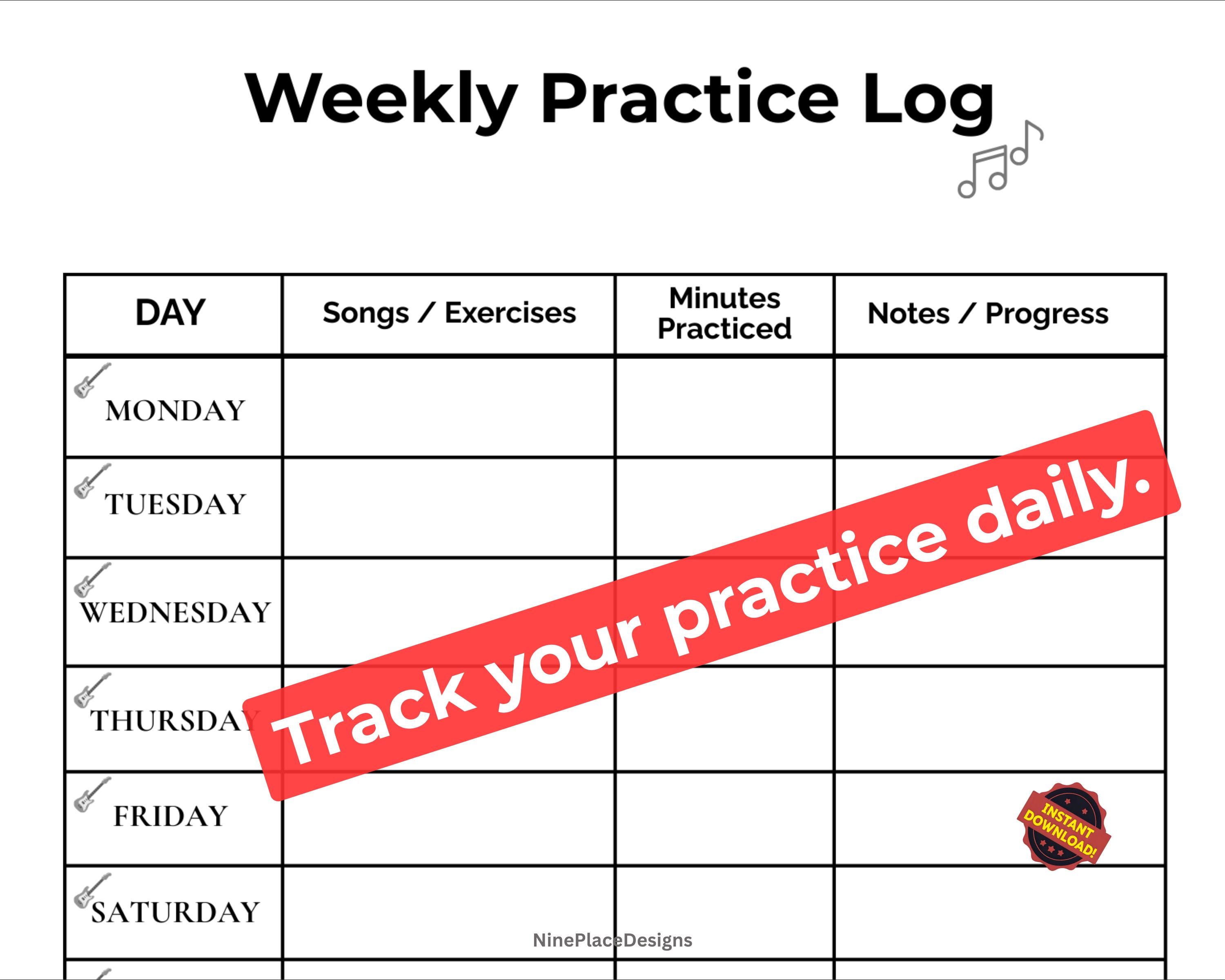 Guitar Practice Planner Printable | Weekly Music Practice Schedule for ...