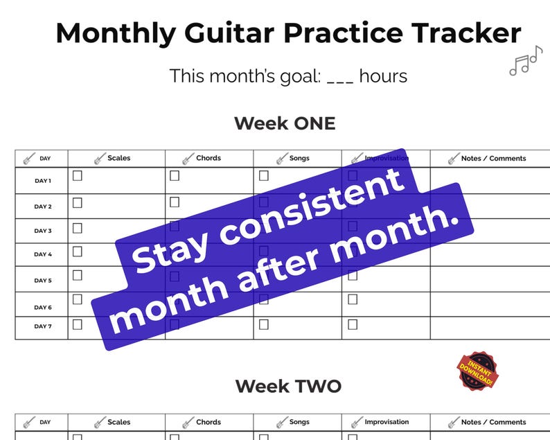 Guitar Practice Planner Printable | Weekly Music Practice Schedule for ...
