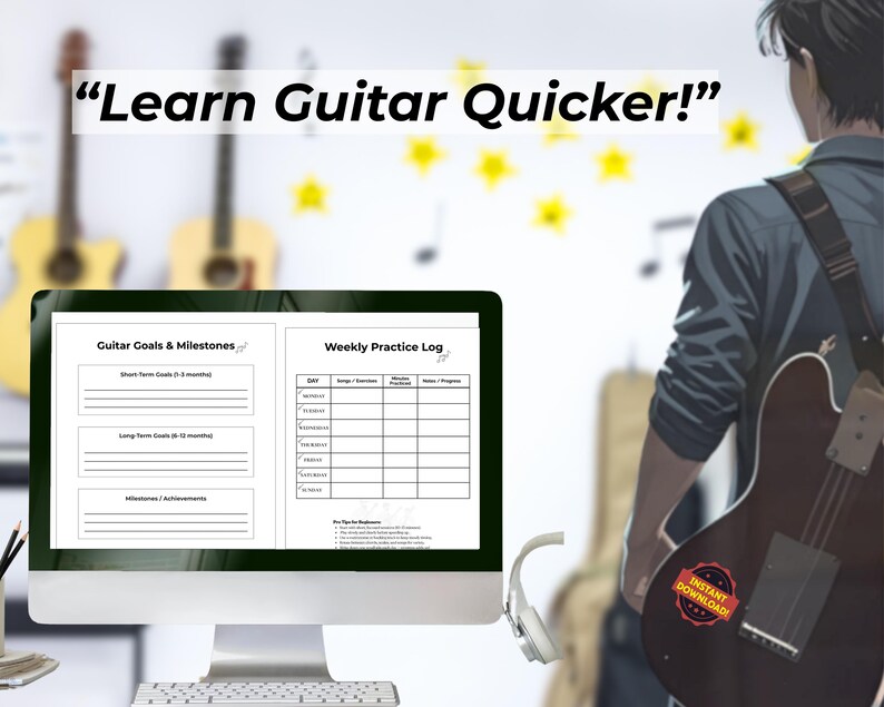 Guitar Practice Planner Printable | Weekly Music Practice Schedule for ...