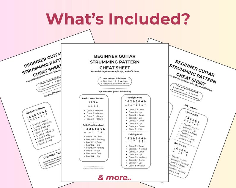 Strumming Patterns for Beginner Guitar – PDF Practice Sheet - Etsy