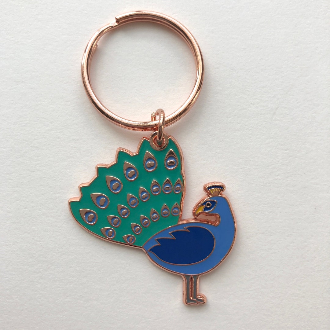 Peacock Enamel Keychain - Etsy