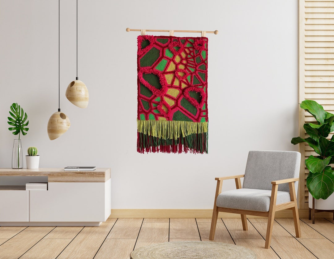 Punch Needle Wall Art Hand Tufted Large Fringed Wall Hanging - Etsy