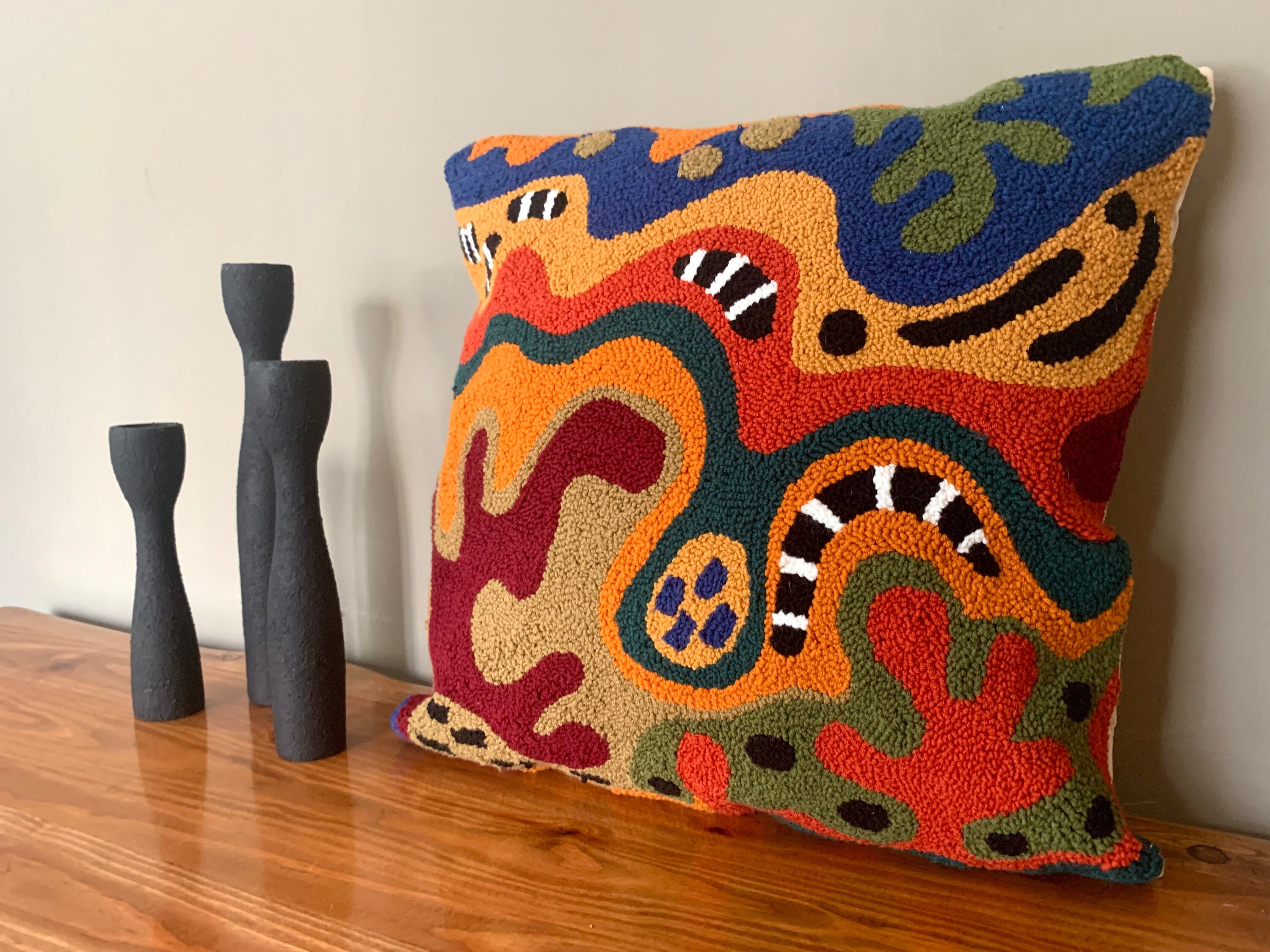 Punch Pillow , Hand Tufted Punch Needle Pillow Cover / Psychedelic ...