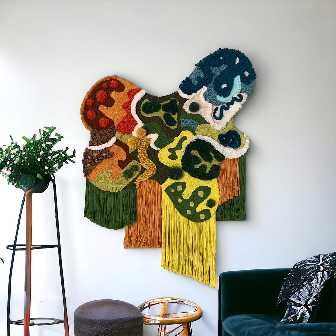 XXL Punch Needle Wall Art, Large Textile Fiber Wall Hanging, İrregular ...